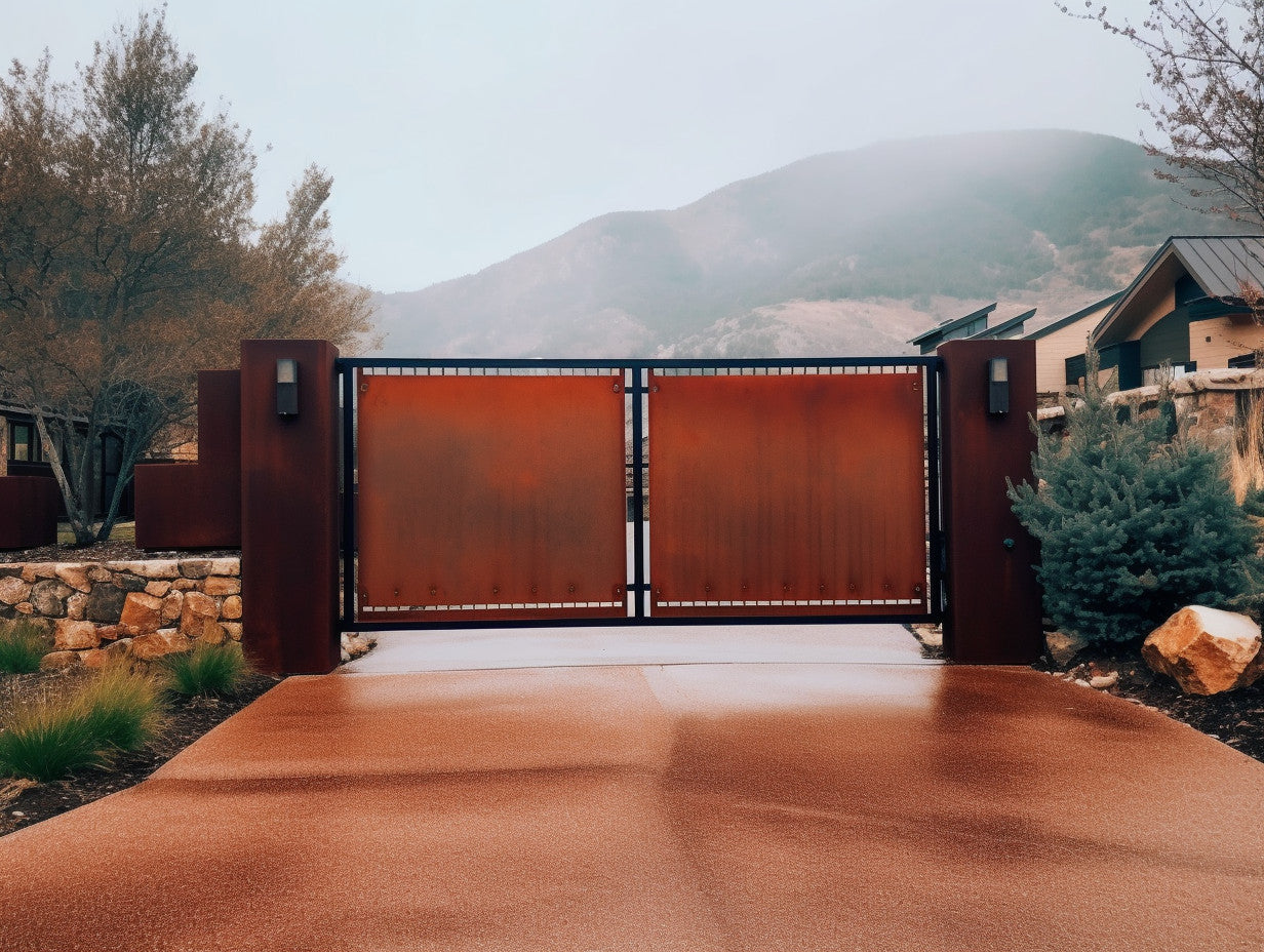 Entrance gate made of COR-TEN® steel - Bauhaus, filled. – IDEOVO ...