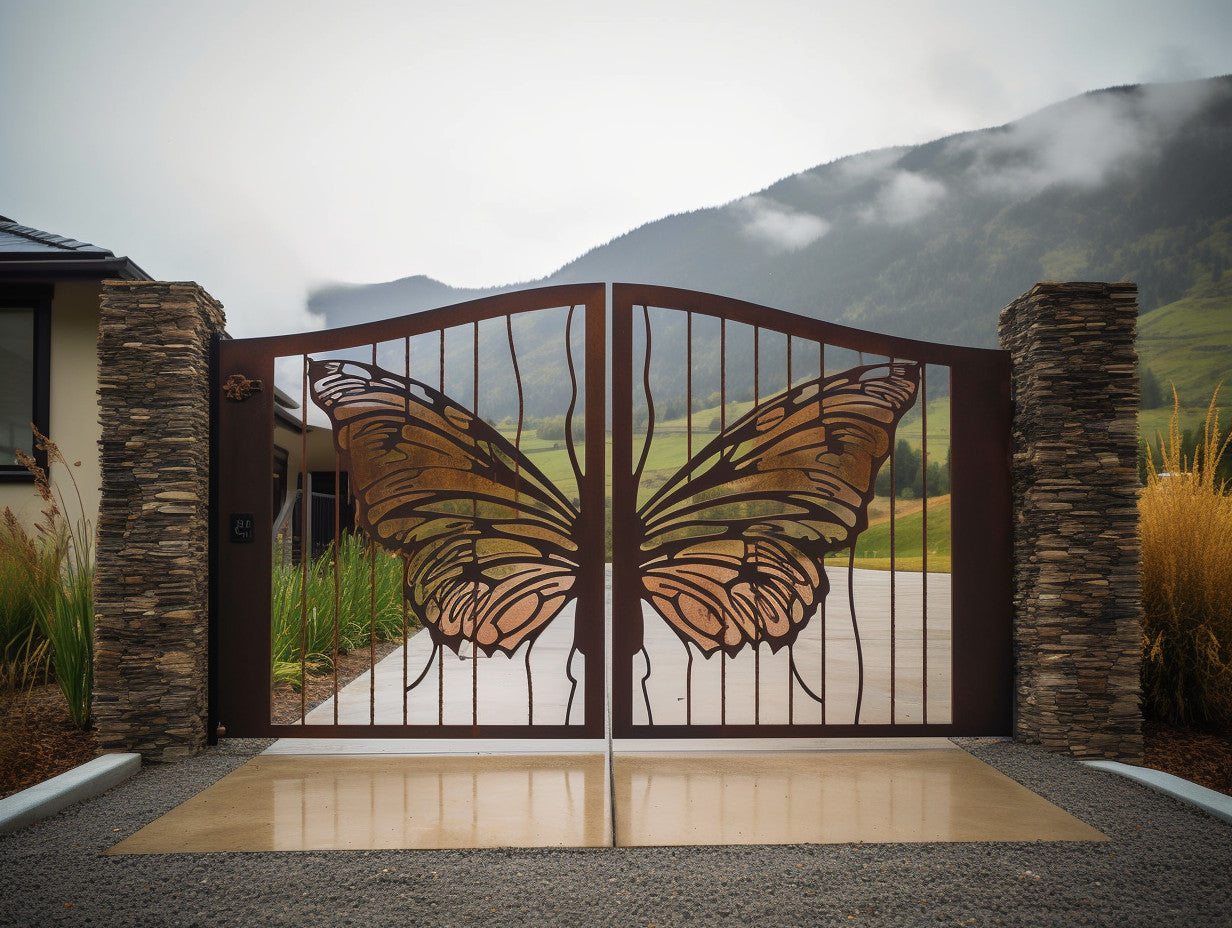 Entrance gate made of COR-TEN® steel - Decorative butterfly – IDEOVO ...